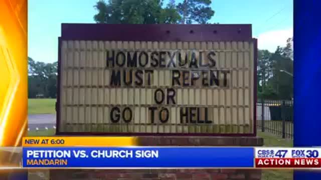 'Homosexuals must repent or go to hell' church sign causing controversy ...